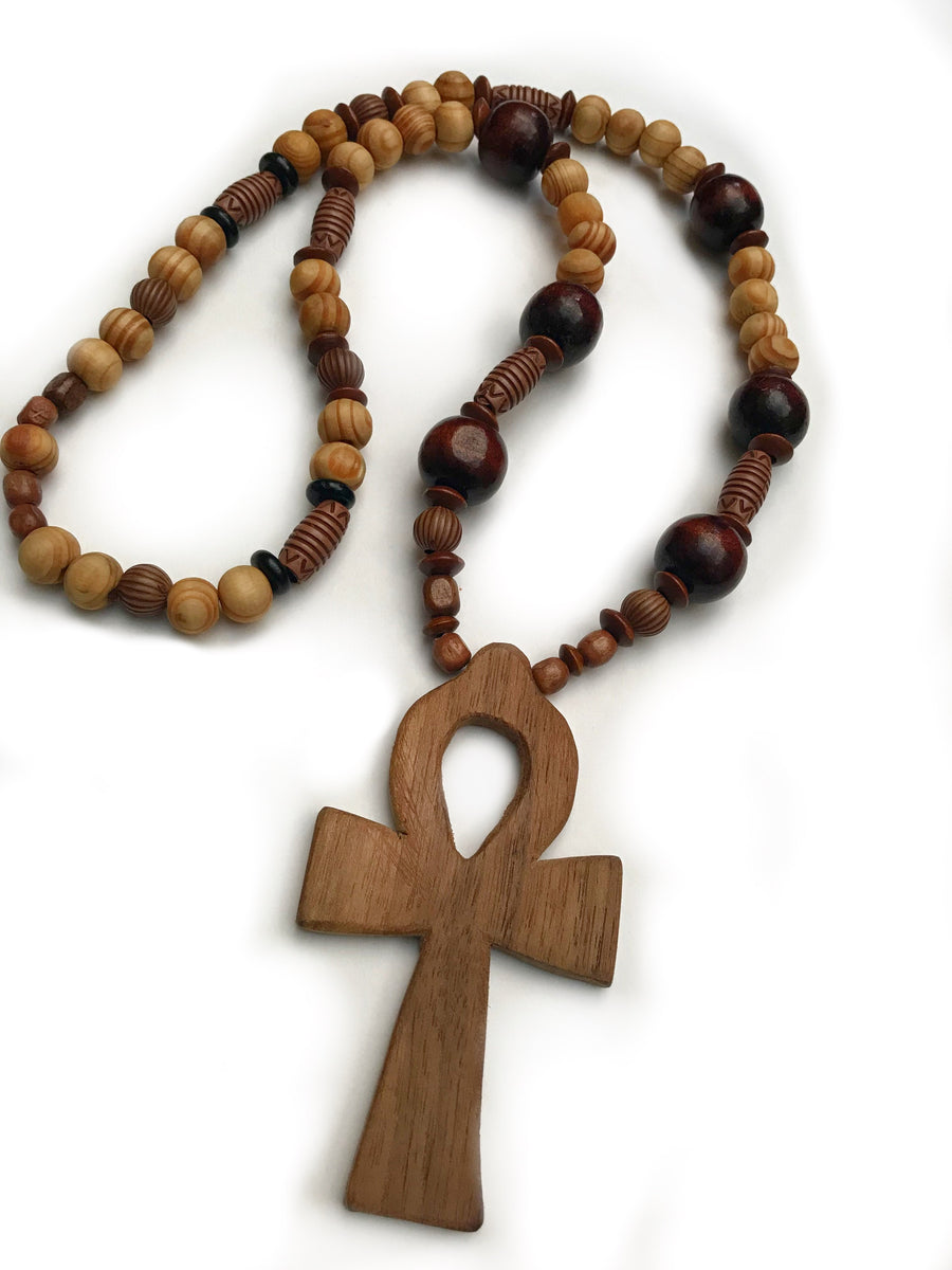 Medium size 5 wooden ankh on wooden bead necklace Royalnatty